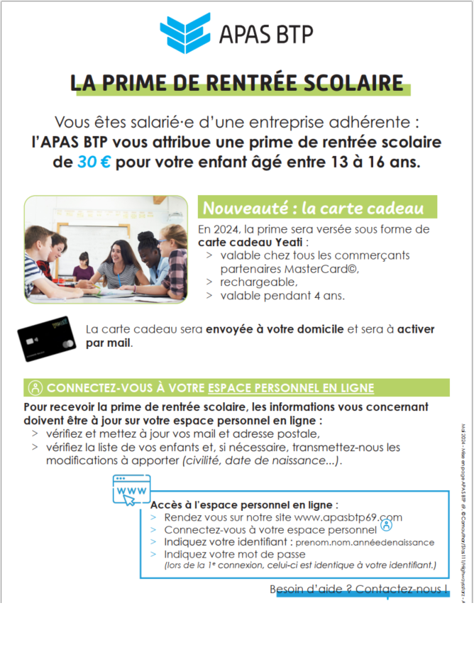 Rentrée scolaire : prime